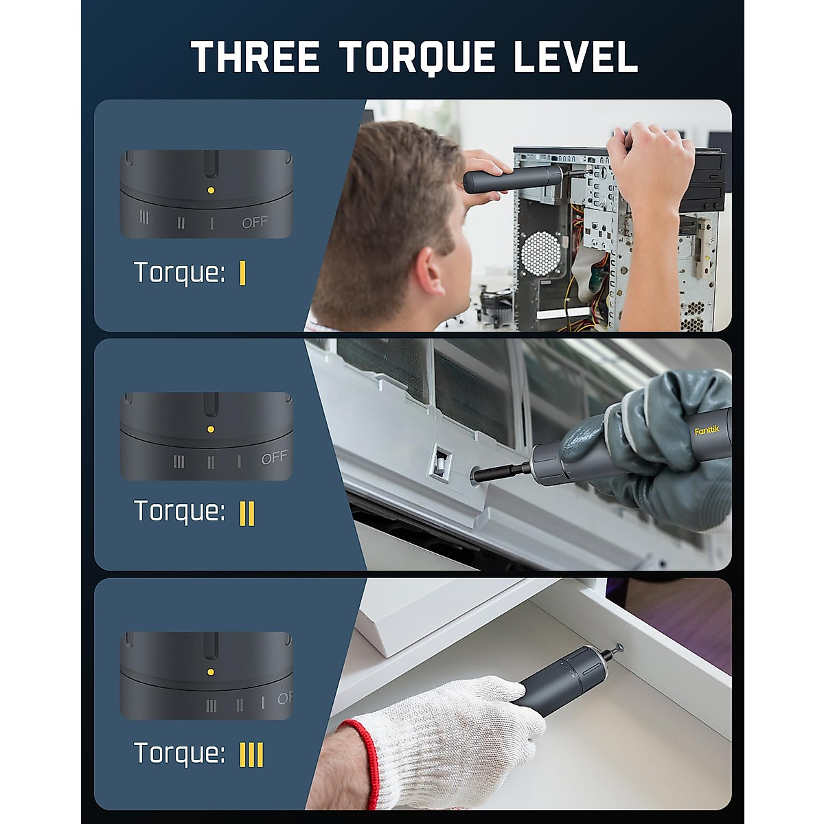 Fanttik S1 Ace 3.7V Cordless Screwdriver, Electric Screwdriver Kit with EVA Storage Bag, 3 Torque Settings, Max 6 N.m, 2000mAh Battery, LED Light, 1/4''Hex, Repair Tool for Furniture/AC/Desktop