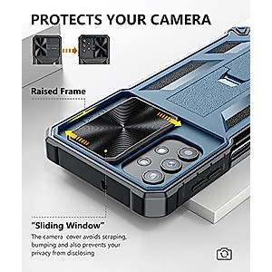Case for Samsung Galaxy A32 5G: Military-Grade Drop Proof Protection Rugged Protective Shockproof TPU Textured Bumper Armor Design A32 5G Phone Cover with Built in Kickstand & Slide (Blue)