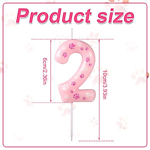 Dog Paw Birthday Candle, Pink Dog Paw Print Themed Birthday Candle Cute Numeral Birthday Cake Topper for Boy Girl Pet Birthday Decoration Party Supplies (Number 2)