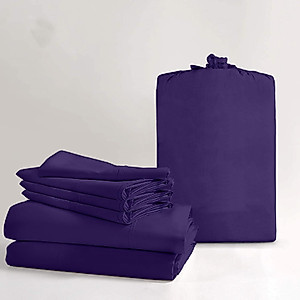 MGPS 100% Real Certified Organic Cotton Bedsheet Set, Full Size 6 Piece 1000 Thread Count Sheets Sets, [1 Fitted + 1 Flat + 4 Pillowcases], Fits Mattress Upto 15" Deep Pocket - Plum