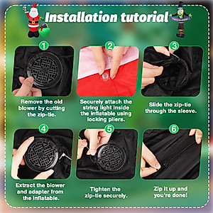 Inflatable Fan Replacement, 0.8A Air Fan Blower with 1.0A Adapter and 3 LEDs Bulbs Light Strings for Halloween, Thanksgiving and Christmas Inflatables (IP68 Waterproof, 3.8 * 3.8'')