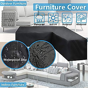 COOSOO Patio Sofa Cover Sectional Waterproof V Shape Corner Sofa Cover Outdoor Dust-Proof Anti-UV Furniture Couch Cover for Lawn Garden Yard Indoor with Windproof Buckle Extra Large Black