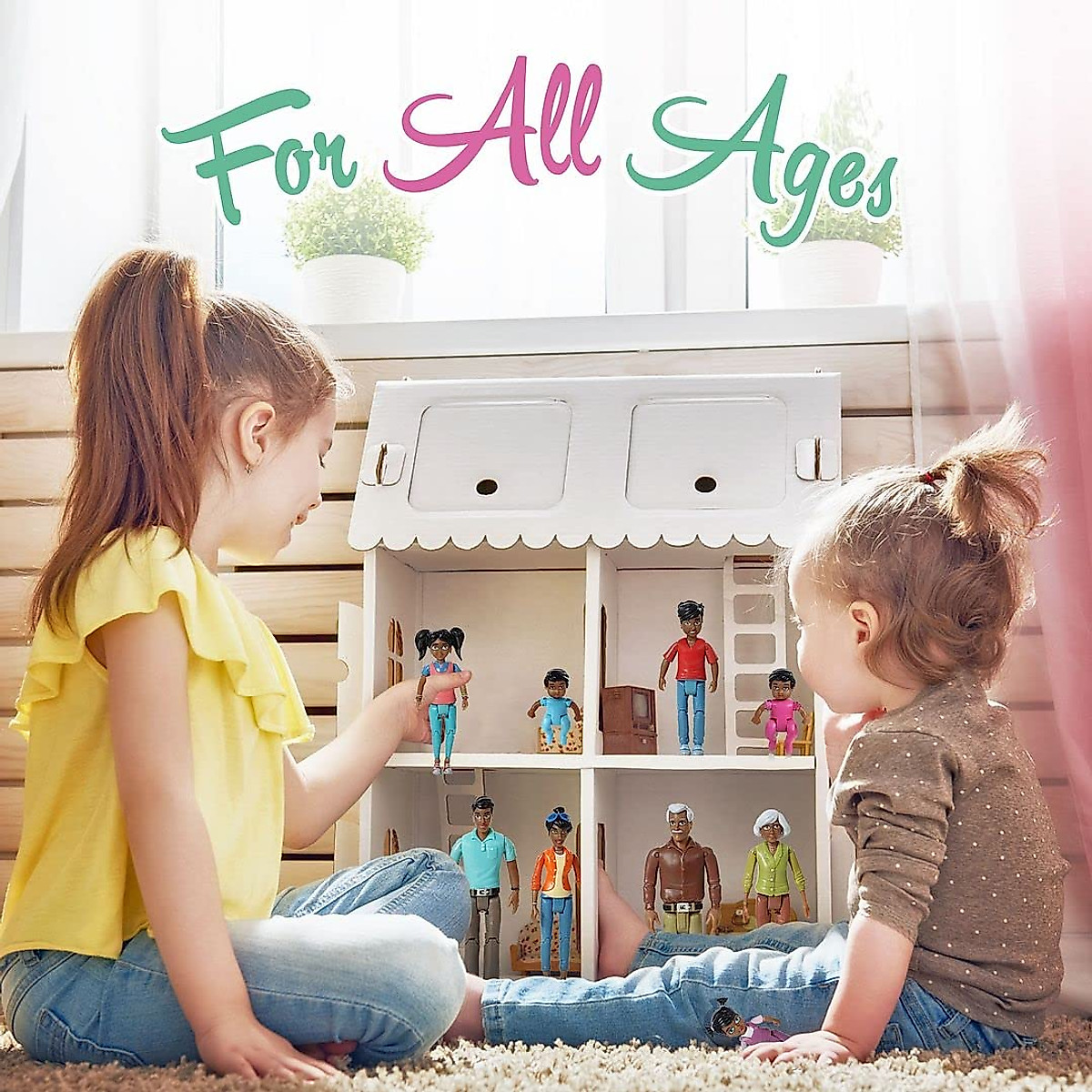 Beverly Hills Doll Collection Sweet Li'l Family African American Dollhouse People Set of 9 Action Figure Set - Grandpa, Grandma, Mom, Dad, Sister, Brother, Toddler, Twin Boy & Girl