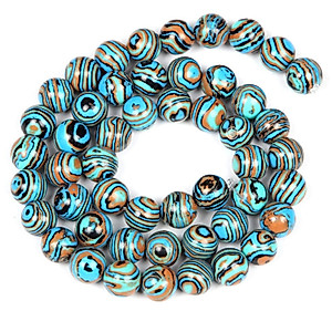 12mm Natural Stone Beads Malachite Beads for Bracelets Making,30pcs Striated Stone Round Loose Gemstone Beads for Jewelry Making Adults (Bue, 12mm)