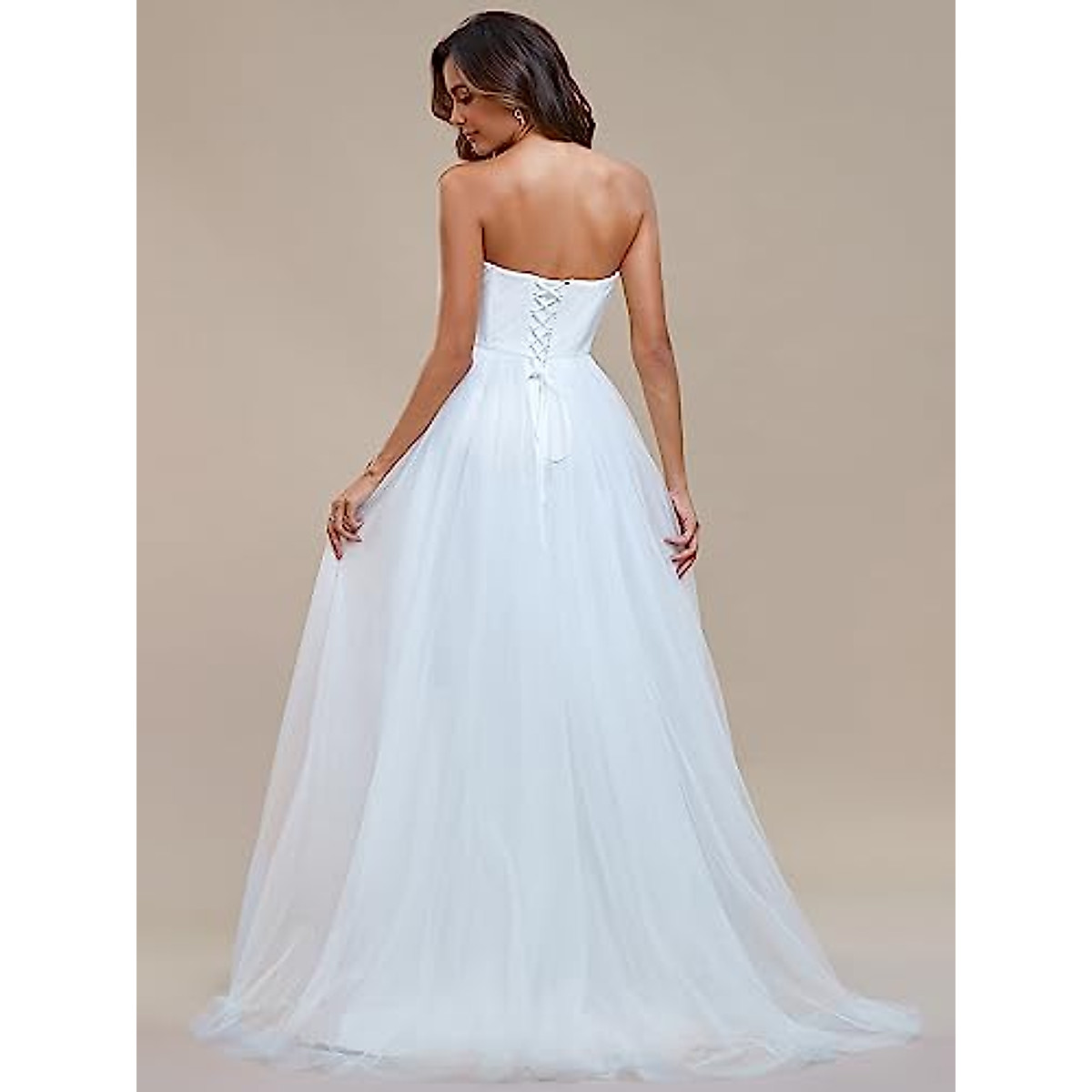 Ever-Pretty Women's Strapless A-line Empire Waist Tulle Elegant Simple Wedding Dress White US04