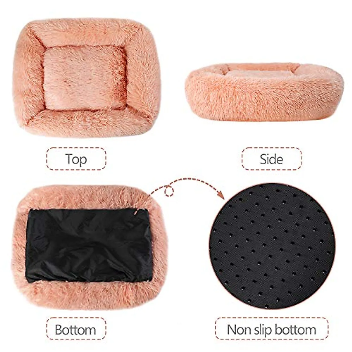 Lucky Monet Dog Beds for Small Dogs 21.7" x 17.7", Fluffy Calming Dog Cat Bed Washable Dog Beds with Sides Soft Dog Crate Bed for Sleeping (S, Pink)