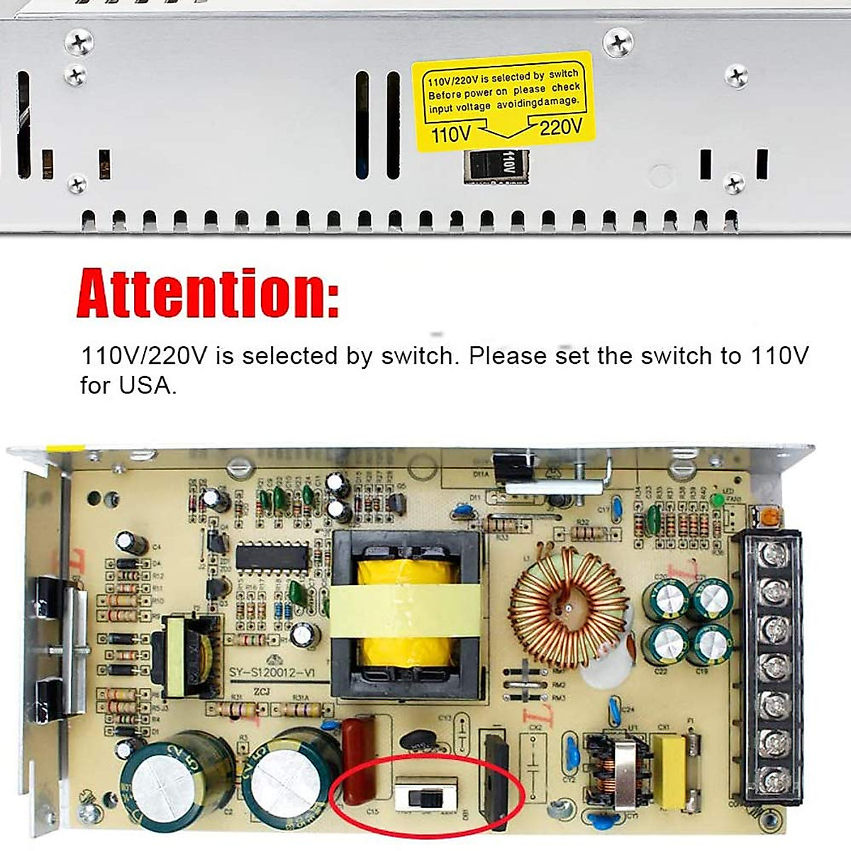 JOYLIT 12V Power Supply 30A 360W, Universal Regulated Switching Transformer AC 110V/220V to DC 12 Volt 30Amp Adapter for LED Strip Lights, 3D Printer, CCTV Camera, Radio Project