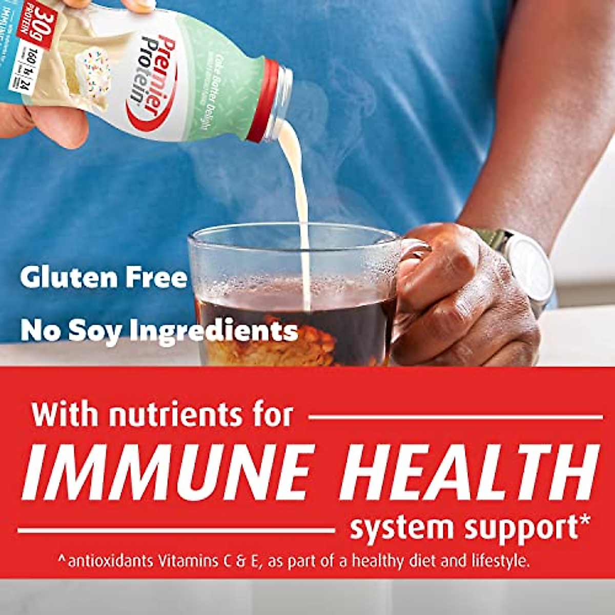 Premier Protein Shake, Cake Batter, 30g Protein, 1g Sugar, 24 Vitamins & Minerals, Nutrients to Support Immune Health, 11.5 Fl Oz, 12 Count