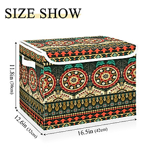 Kigai Boho Mandala Style Storage Basket 16.5x12.6x11.8 In Collapsible Fabric Storage Cubes Organizer Large Storage Bin with Lids and Handles for Shelves Bedroom Closet Office
