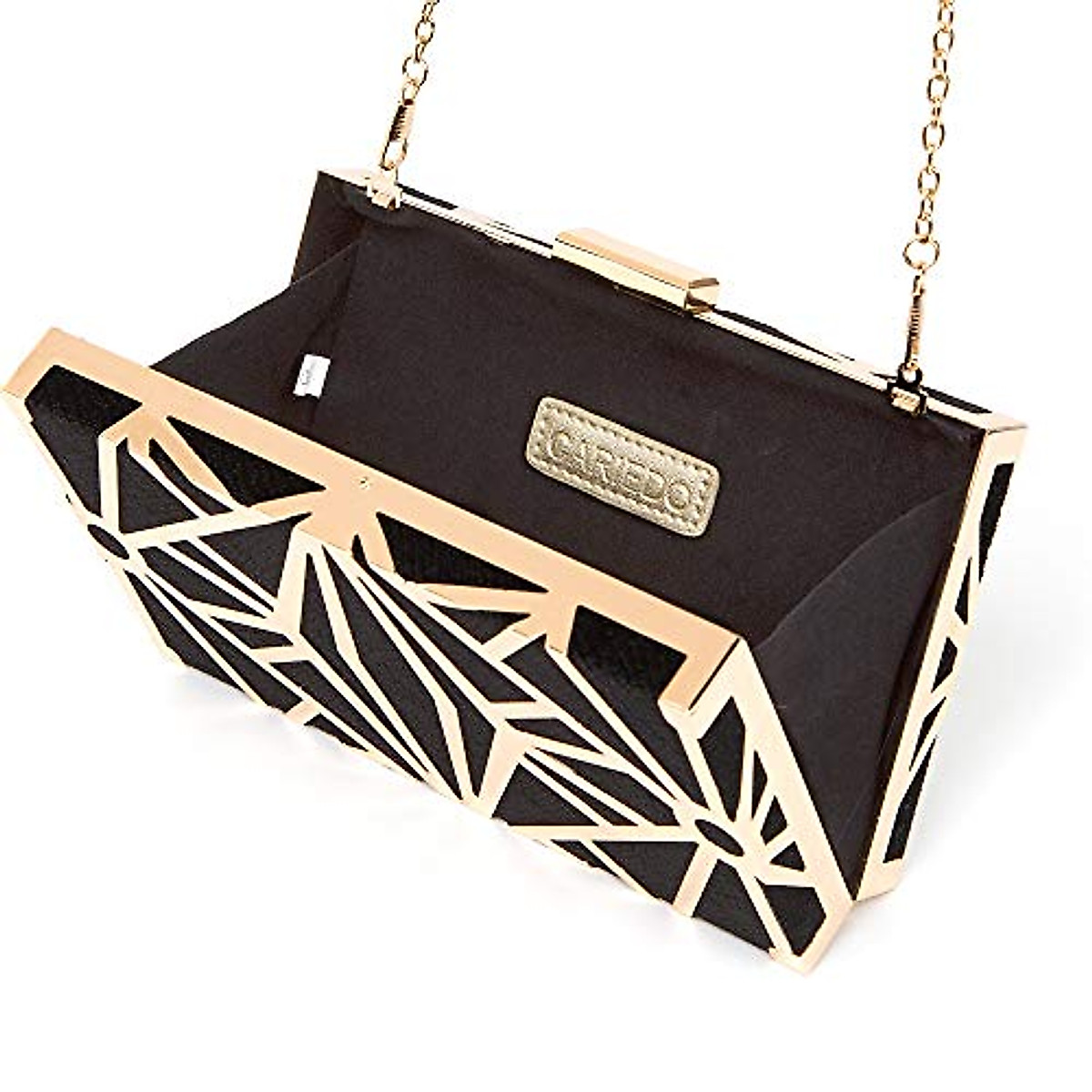 CARIEDO Women Evening Bag Elegant Clutch Purse Exquisite Velvet Metal Hollow out Handbags Prom Wedding Party (black)