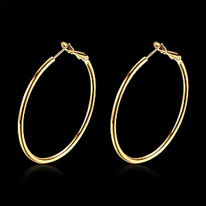 Gold Hoop Earrings, 18K Gold Plated Rounded Hoops Earrings for Women