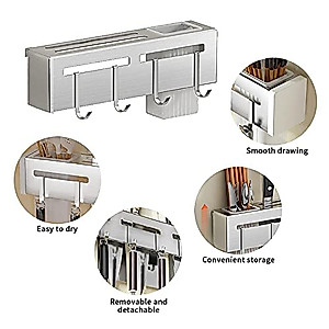 ANUBE Knife Holder for Wall, Multifunction Stainless Steel Knife Block Kitchen Knife Rack, Wall Mounted Kitchen Tableware Storage Rack Knife Rest (12IN)