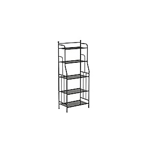 GHQME 5 Tier Metal Standing Shelf Space Saver, Storage Tower Rack for Kitchen Bathroom, Storage Shelving Unit Organizer, Outdoor Flower Stand (Black, 5-Tier)