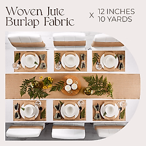 Designer Burlap Table Runner - For Farmhouse-Style Dining Room - Woven Jute Fabric Placemats or Centerpieces - Rustic Home Decor for Coffee, Tea, & Outdoor Tables - Long Roll, 12 Inches x 10 Yards