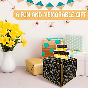 DTESL Happy Birthday Day Money Box for Cash Gift Pull,Money Gift Boxes for Cash,Money Box for Cash Gift Black & Gold Money Holder for Cash with Pull Out Card DIY Set Surprise Birthday Gift Box