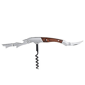 True Wood Handle Double Hinged Waiter’s Corkscrew, Stainless Steel Wine Key with Foil Cutter