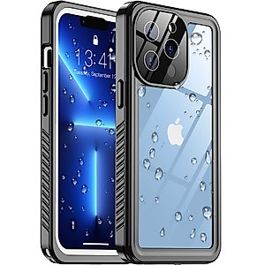 Temdan [Real 360 for iPhone 13 Pro Max Case Waterproof, Built-in 9H Tempered Glass Camera Lens & Screen Protection [13FTMilitary Dropproof][Full-Body Shockproof][IP68 Underwater] Phone Case White