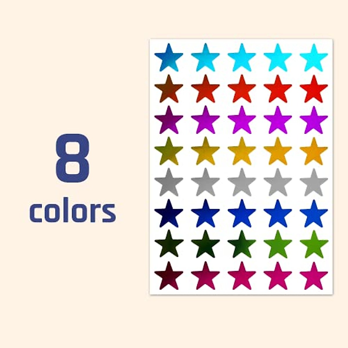 8 Colors, 1000 Pack, Foil Star Metallic Stickers, 0.6" Diameter