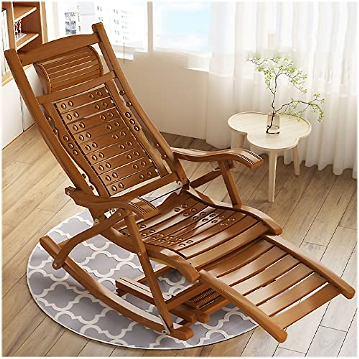 Lounge Chair, Wooden Recliners for Garden Folding Chair Bamboo Recliner Folding Rocking Chair - Balcony Home Lounge Chair, Adjustable Backrest Elderly Chair