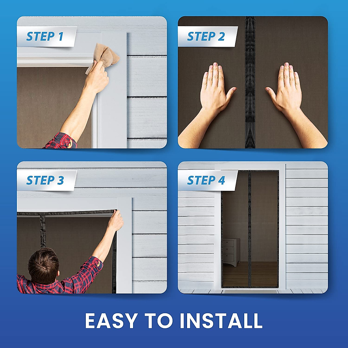 FLUX Heavy Duty Fiberglass Magnetic Screen Door - Durable Upgraded Mesh, Fits 38" x 82" Doors, Easy Install, Auto-Closing, Pet-Friendly, Bug Barrier, Hands-Free, Patio Screen Mesh for Door