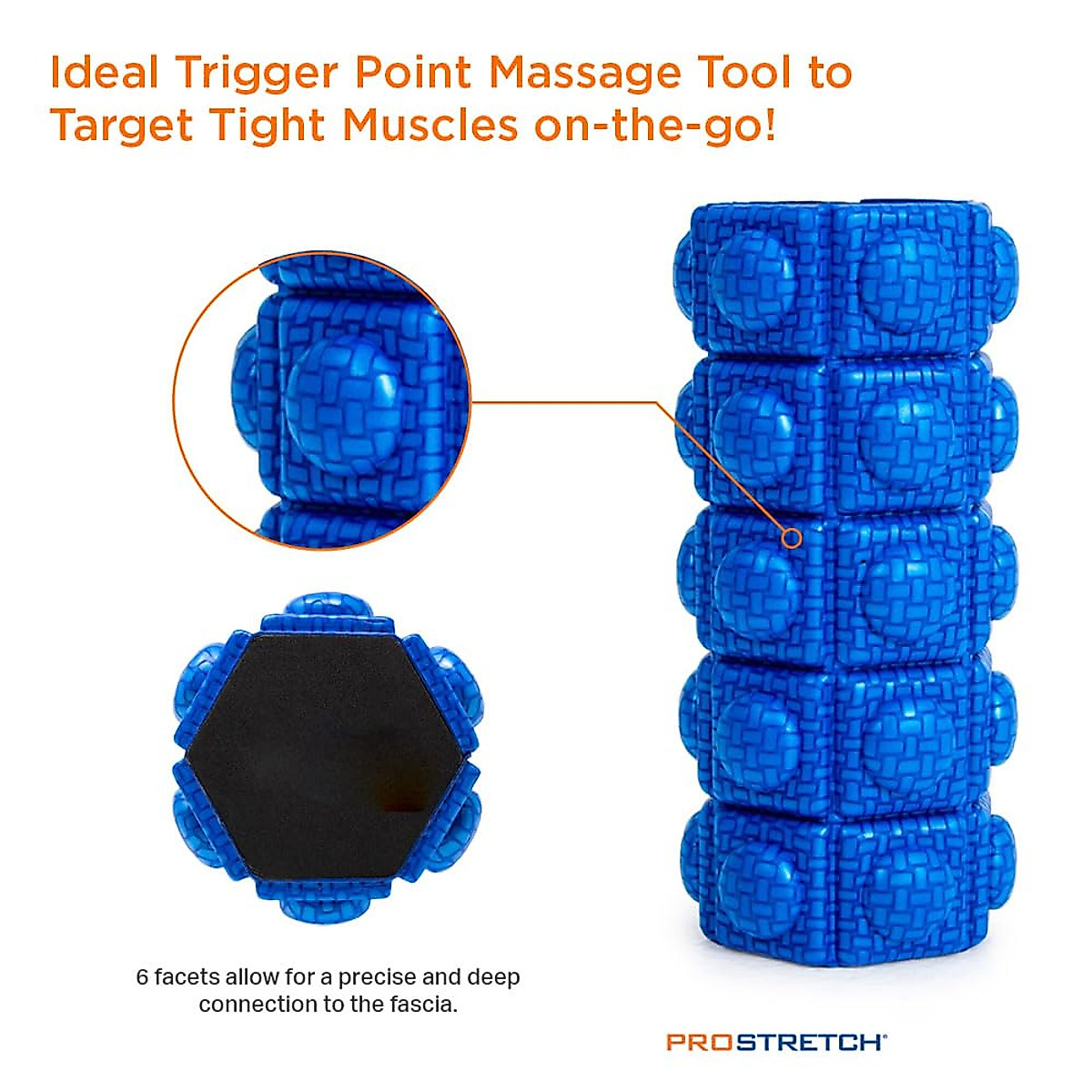 ProStretch Hexi Mini Travel Textured Foam Roller for Deep Tissue Muscle Massage and Myofascial Trigger Point Release