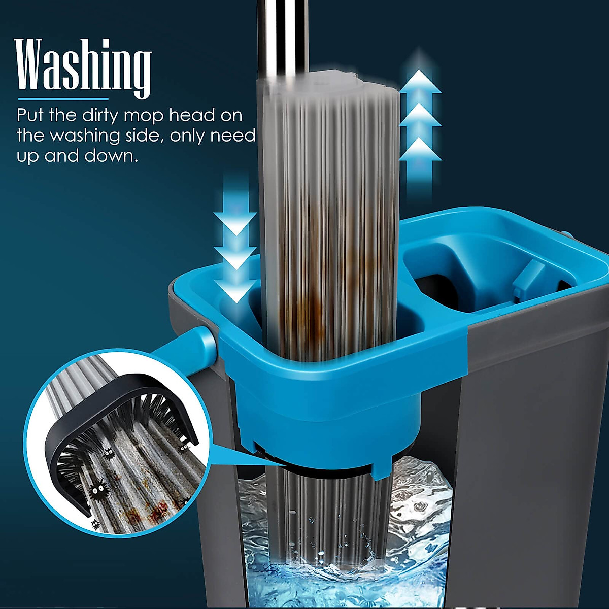 Gadhra PVA Sponge Mop and Bucket Set with 4 Sponge Mop Head Replacement, Ultra Absorbent Sponge, Wet and Dry Separation, Professional Sponge Mops for Floor Cleaning