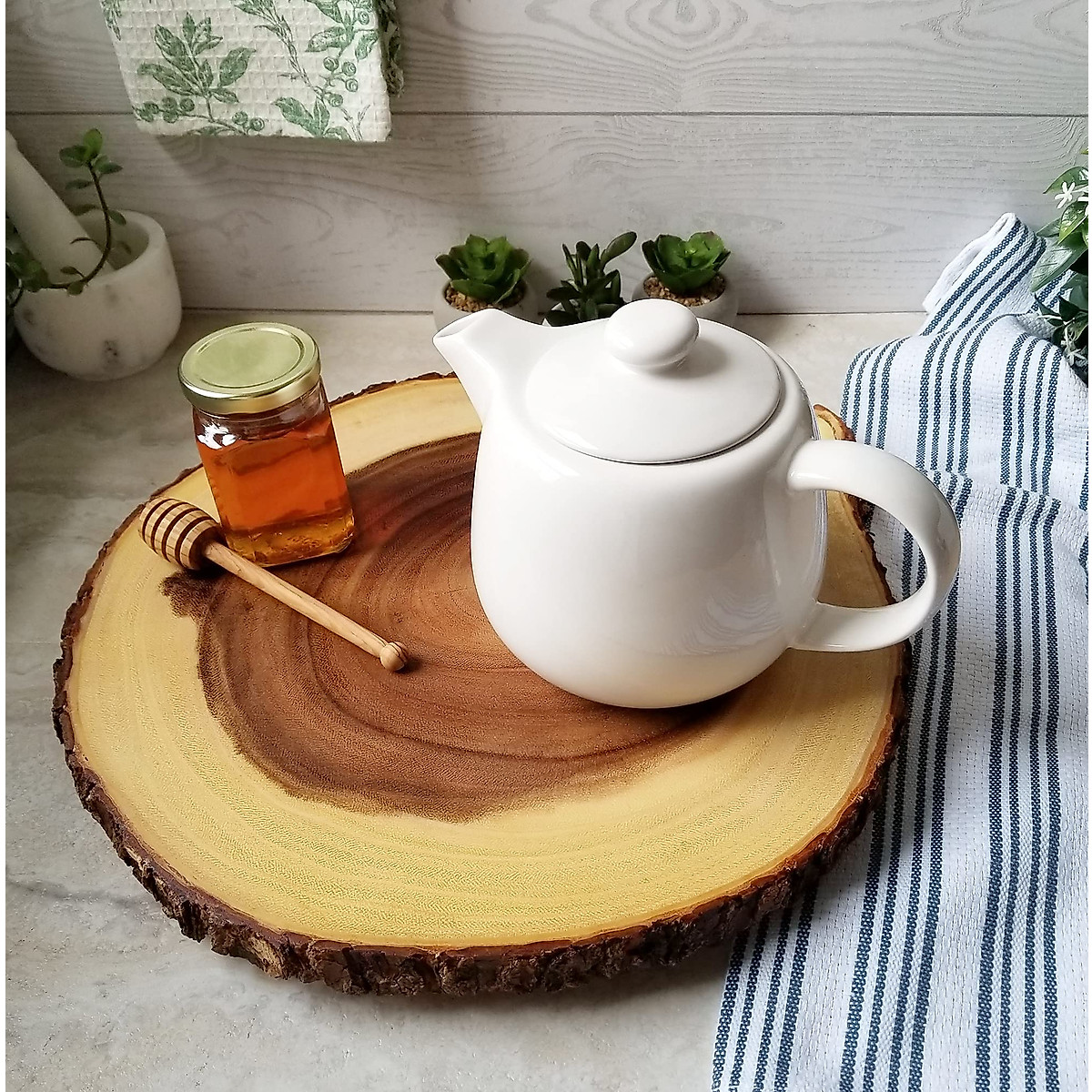 Lipper International Acacia Wood Large Slab Lazy Susan with Bark Rim