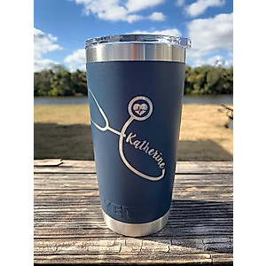 Stethoscope Design w/Custom Name Engraved yeti Stainless Steel Travel Mug - NOT A STICKER!