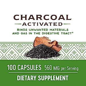 Nature's Way Activated Charcoal, Binds Unwanted Materials and Gas*, 560mg per Serving, 100 Capsules