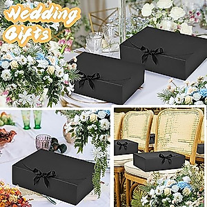 12Pack Black Gift Boxes with Lids, 12×9.8×3.1 Inch Groomsmen Proposal Box, Luxury Black Gift Box with Ribbon for Wedding Box, Birthday Box, Party Box, Christmas Boxes,Bridesmaid Box,Graduation Gift Box (Black)