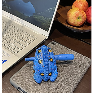 Cozinest 4" Wooden Frog Percussion Instrument Wood Frog Guiro Rasp Tone Block Thailand Handcraft Musical Lucky Frog Home Office Decoration Adorable Gift (Blue)