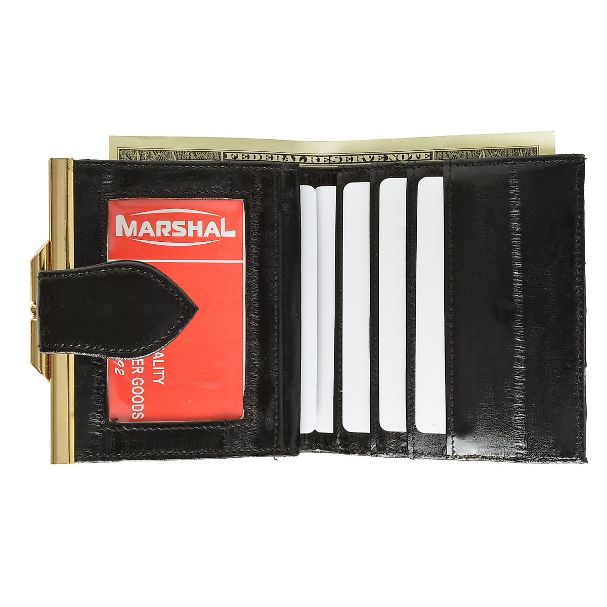 MARSHAL French Frame Eelskin Wallet (Black)
