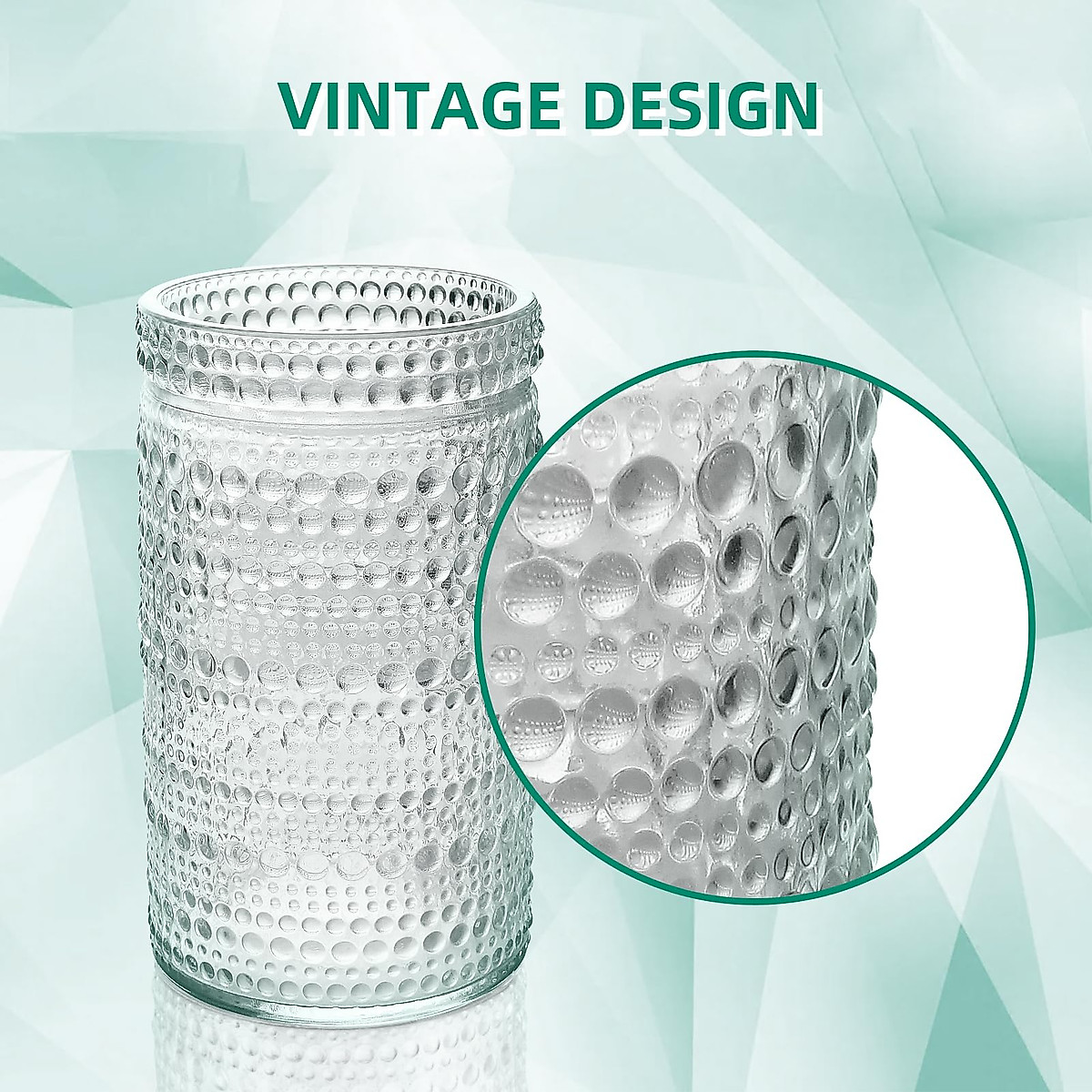 Hobnail Drinking Glasses Set of 8-16oz Handmade Vintage Style Recycled Glass Beaded Cups - For Whiskey, Wine, Cocktails - Vintage Drinking Glasses, Clear