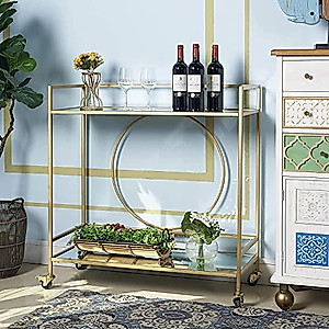 EonBon Gold Mirror Rolling Serving Bar Cart on Lockable Wheels, Wine Drink Liquor Cart Stand for Home Kitchen, Bar, Living Room, Club Party, Christmas, New Year