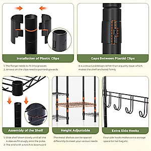 JS HOME Portable Closet Wardrobe Heavy Duty Clothes Rack, Freestanding Clothing Rack with 4 Hang Rods & 8 Shelves, Adjustable Closet Rack, 57" L x 15.7" W x 76.8H, Max Load 925LBS, Black