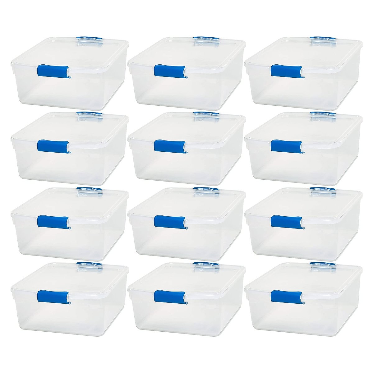 HOMZ Heavy Duty Modular Stackable Storage Bins, Containers with Latching Handles and Snap Lids for Home, Office, and Garage Organization, 15.5 Quart Capacity, Clear, 12 Pack