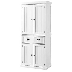 SEASD 72" Sideboard Traditional Freestanding Kitchen Pantry Cabinet Cupboard with Doors and 3 Adjustable Shelves, White