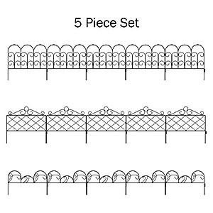 Garden Edging Border- Flower Bed Fencing for Landscaping- Iris Fence, 5 Piece Set of Black Interlocking Outdoor Lawn Stakes by Pure Garden (8Â’)