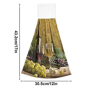 Oarencol Vintage Red and White Wine Glasses Grape Kitchen Hand Towel Absorbent Hanging Tie Towels with Loop for Bathroom 2 Pcs