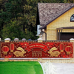 Chinese New Year Banner Year of the Rabbit Spring Festival Banner Decorations - New Year 2023 Chinese Holiday Eve Indoor Outdoor Garden Party Decor