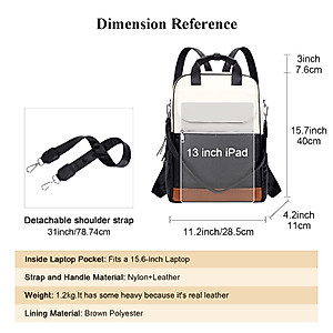 ALTOSY Leather Laptop Backpack for Women Men Convertible Tote Bag Purse Travel Daypack Fits 14 Inch (S110 Black/White/Brown)