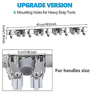 Saxhorn Broom Holder Wall Mount, Mop Holder Organizer Wall Mounted Broom Hanger for Home, Kitchen, Garden, Garage, Laundry Room Organization and Storage(2Pack, 4 Racks 5 Hooks)