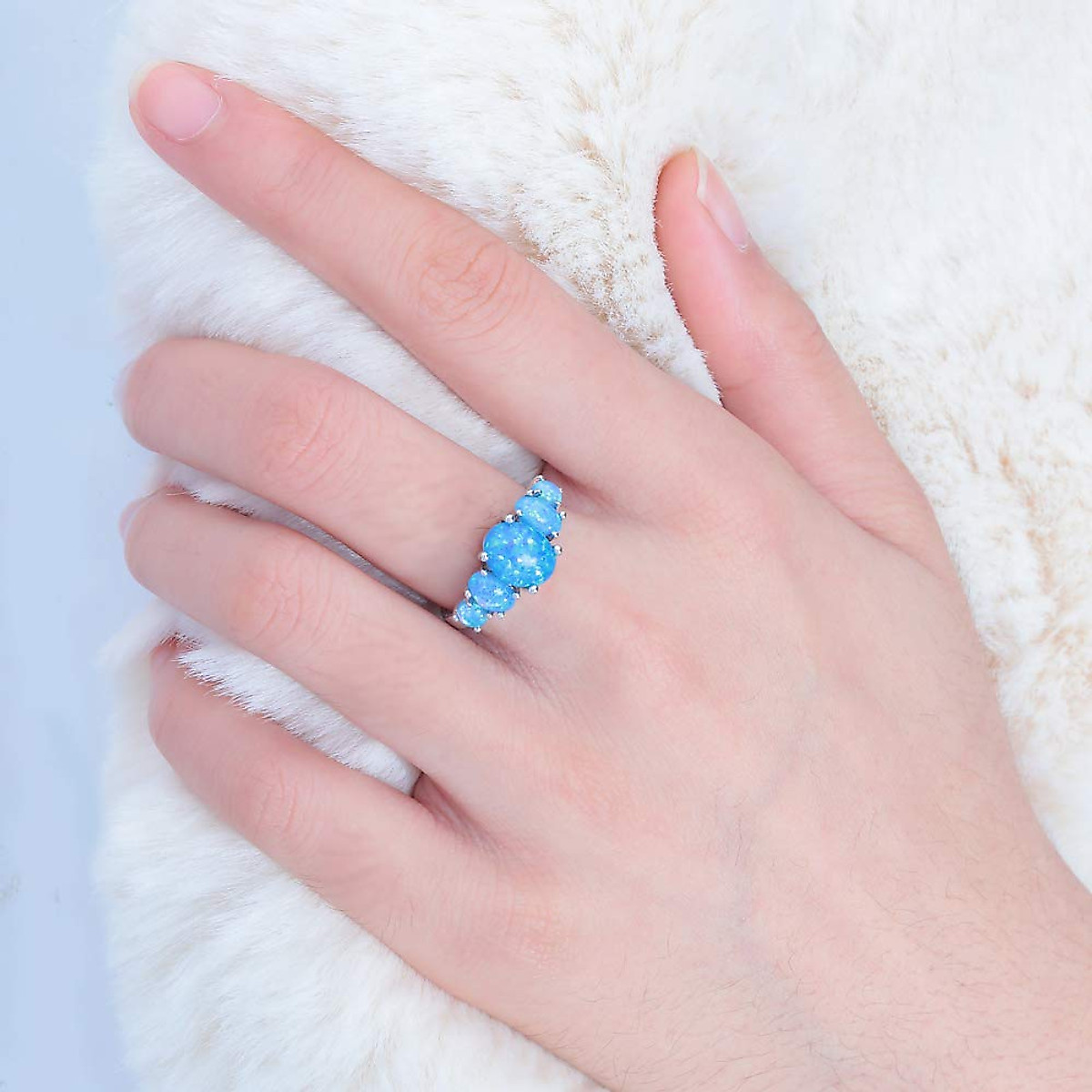 CiNily Blue Fire Opal Silver Plated Women Jewelry Gemstone Ring Size 8