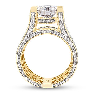 SAVEARTH DIAMONDS Bridge Style, 5 Carat Center 9MM Round Cut Lab Created Moissanite Diamond Solitaire Bridal Engagement Ring In 14K Yellow Gold Over Sterling Silver(VVS1 Clarity 5 Cttw)-6.5