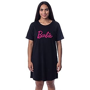INTIMO Barbie Womens' Classic Title Logo Icon Nightgown Sleep Pajama Shirt (XXX-Large) Black
