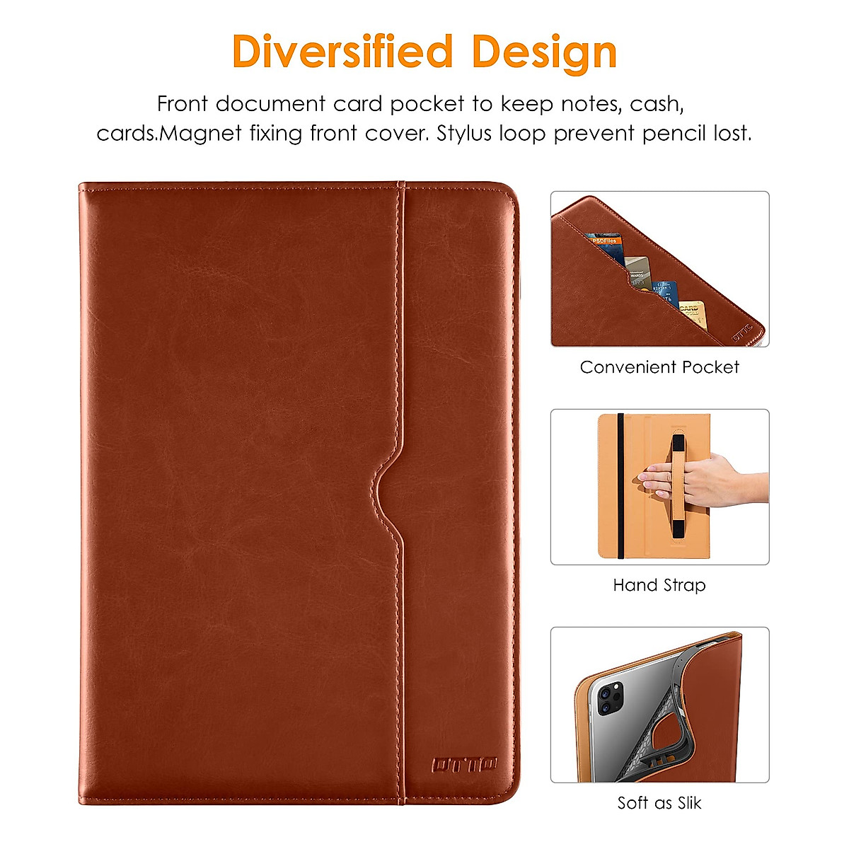 DTTO iPad Pro 12.9 6th / 5th / 4th / 3rd Generation Case 2022/2021/2020/2018, Premium Leather Folio Stand Cover with Built-in Apple Pencil Holder -Auto Wake/Sleep and Multi Viewing Angles,Brown