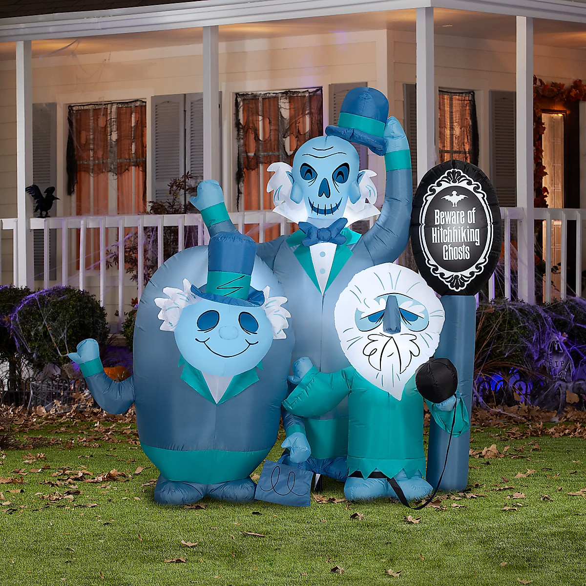 Gemmy Airblown Haunted Mansion Beware of Ghosts Scene Disney, 6 ft Tall, Blue