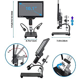 Soldering Microscope, 10.1-inch LCD Digital Microscope Coin Microscope, Compatible with Windows/OS/TV, Supports 1080P Video Record, HDMI Digital Microscope for Adults with Station, 32GB TF Card