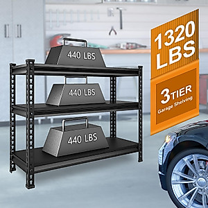 SDXYSTCE 3-Tier Garage Shelving Heavy Duty,40”W x 18”D x 36”H Metal Shelving Unit，1320 lbs Weight Capacity Adjustable Storage Shelves for Retiple Tanks, Aquariums, Pantry, Garage，Black