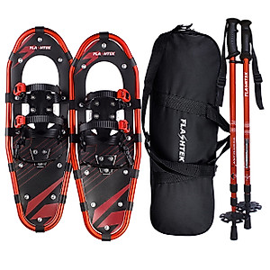 FLASHTEK 21/25/30 Inches Light Weight Snowshoes for Women Men Youth Kids, Aluminum Terrain Snow Shoes. (25", Honeycomb Black)